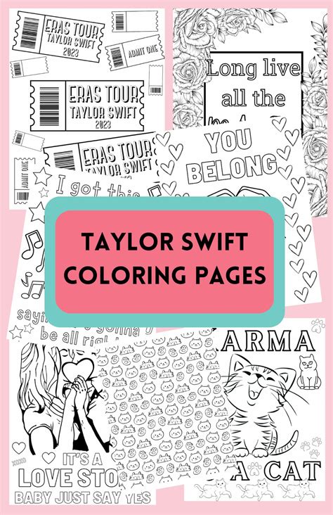 Swifties Coloring Pages Eras Tour Taylor Swift Printable Digital Download Coloring Book