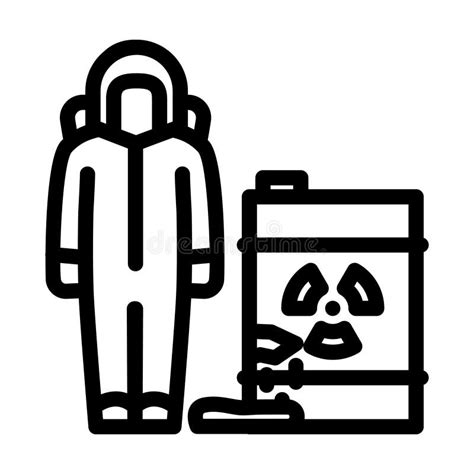 Person Hazmat Suit Near Spill Radioactive Pollution Line Icon Vector Illustration Stock Vector