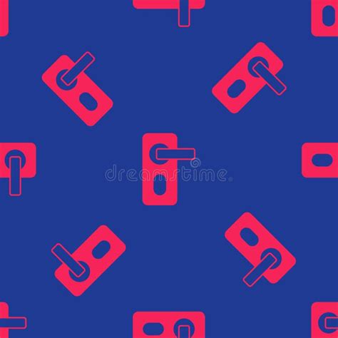 Red Fingerprint Door Lock Icon Isolated Seamless Pattern On Blue