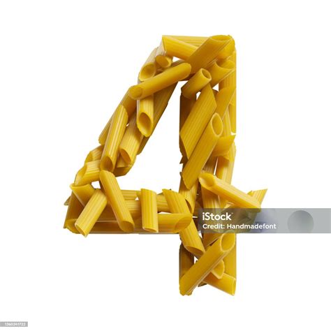 흰색 배경에 고립 된 마카로니 파스타로 만든 알파벳 번호 4 3d 일러스트레이션 0명에 대한 스톡 사진 및 기타 이미지 0명 노랑 대문자 Istock
