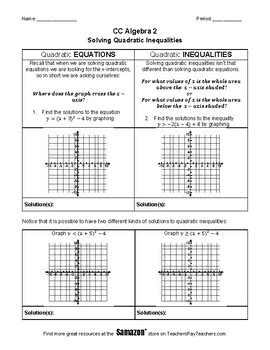 Solving Quadratic Inequalities Guided Notes By Samazon TPT