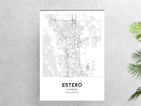 Estero Map Print Estero Map Poster Wall Art Fl City Map Etsy