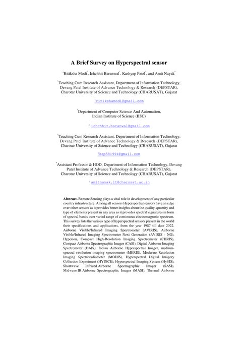 Pdf A Brief Survey On Hyperspectral Sensor