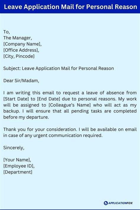Personal Leave Letter 15 Reasons To Call Out Of Work With Email