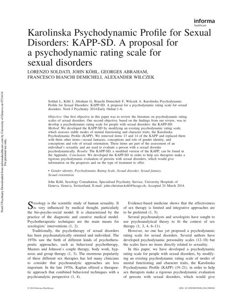 Pdf Karolinska Psychodynamic Profile For Sexual Disorders Kapp Sd A