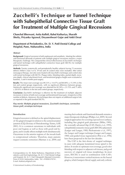Pdf Zucchellis Technique Or Tunnel Technique With Subepithelial