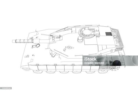 군사 개념에 대한 격리된 벡터 이미지입니다 군용 탱크 군사 장비 현실적인 탱크의 청사진 상세한 장갑차 산업 도면 윤곽선 스타일의 전쟁 차량 벡터 그림 Minuteman