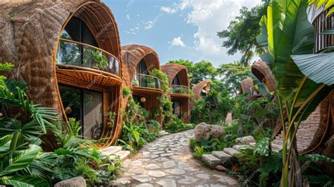 Daylight View Of Ecofriendly Hotel Surrounded By Sustainable