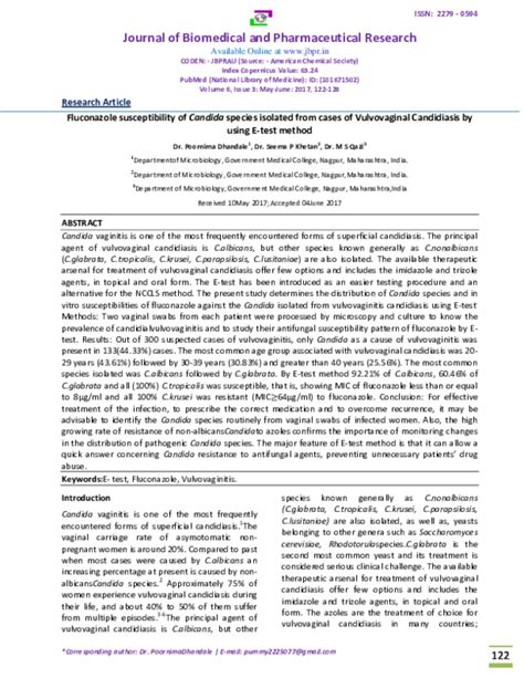 Pdf Fluconazole Susceptibility Of Candida Species Isolated From Cases Of Vulvovaginal