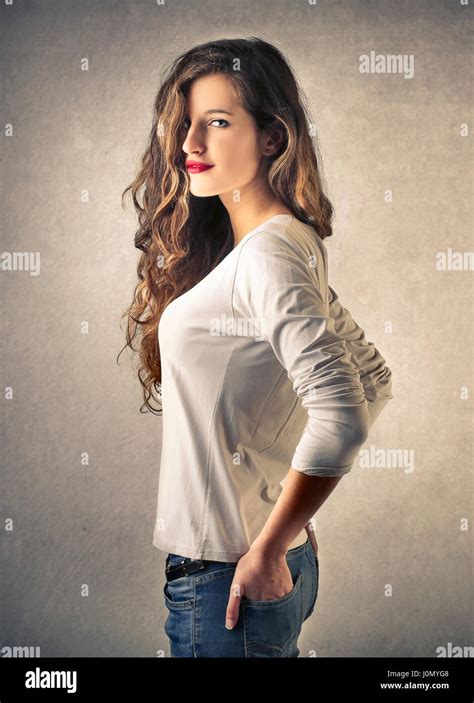 Brunette Woman Posing Inside Stock Photo Alamy