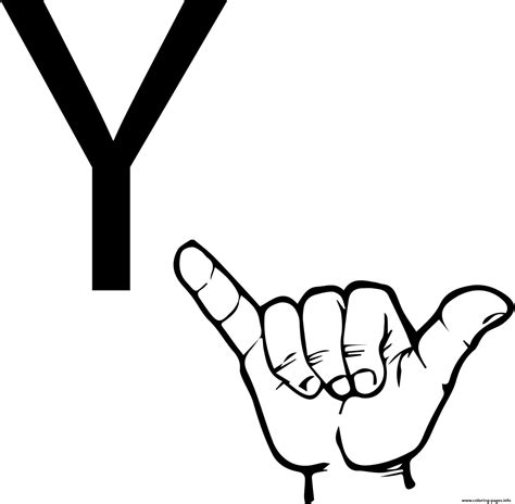 Asl Sign Language Letter Y Coloring Page Printable