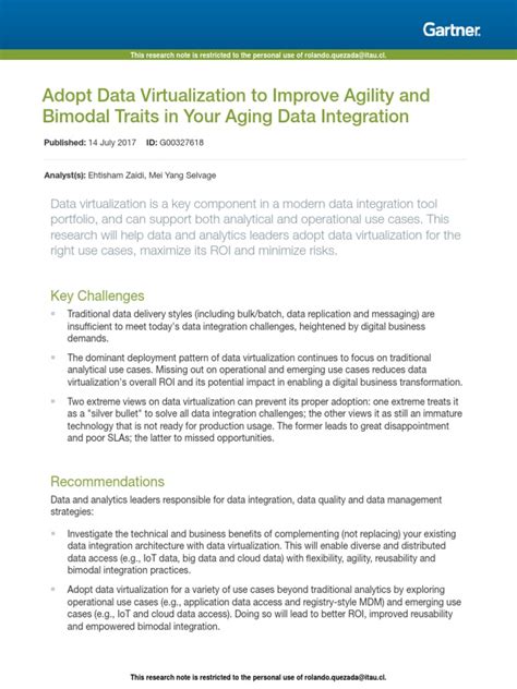 Gartner Adopt Data Virtualization To Improve Agility Pdf Cloud Computing Internet Of Things
