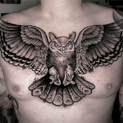 Horned Owl Chest Tattoo