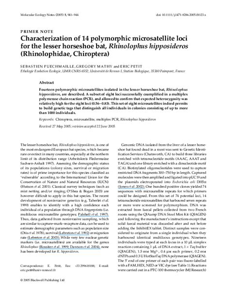 Pdf Characterization Of 14 Polymorphic Microsatellite Loci For The Facultatively Eusocial