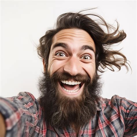 Premium Ai Image Portrait Of A Cheerful Bearded Man Taking Selfie