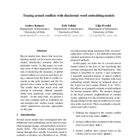 Tracing Armed Conflicts With Diachronic Word Embedding Models Acl