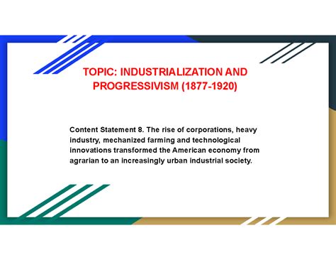 Industrialization And Progressivism Hist 101 Overview 1877 1920