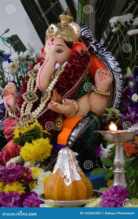Lord Ganesh With His Favourite Modak During Ganesh Puja Celebration Stock Image Image Of