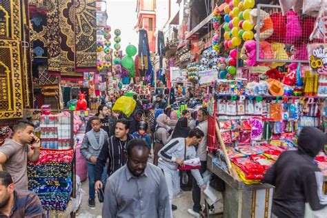 Cairo Egypt January 26 2019 Busy Market Street In Cairo Egy