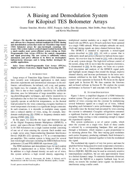 Pdf A Biasing And Demodulation System For Kilopixel Tes Bolometer Arrays