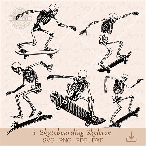 Skeleton Skateboarding Svg Skeleton Skater Rider Tricks Outline