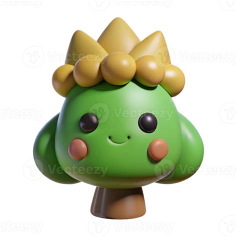 Melancholic Wonderful Tree Character With A Rounded Crown Flat Color Crisp Edges Symmetrical