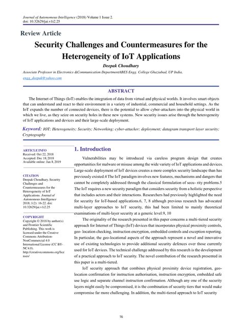 Pdf Security Challenges And Countermeasures For The Heterogeneity Of Iot Applications