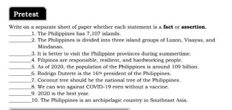 write on a separate sheet of paper whether each statement is a fact or
