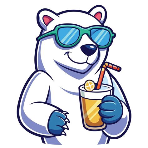 Hip Polar Bear With Sunglasses Chilling And Sipping A Tasty Cold Drink