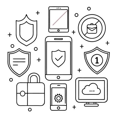 Line Icons Of Mobile Phone Security And Data Protection Premium Ai Generated Vector