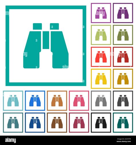 Binoculars Flat Color Icons With Quadrant Frames On White Background Stock Vector Image And Art