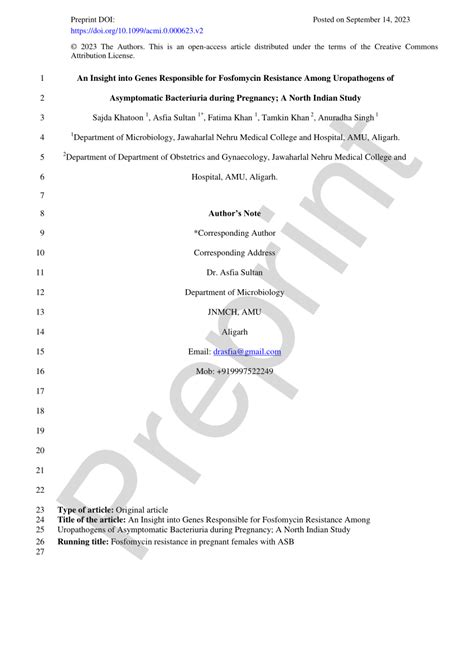 Pdf An Insight Into Genes Responsible For Fosfomycin Resistance Among Uropathogens Of