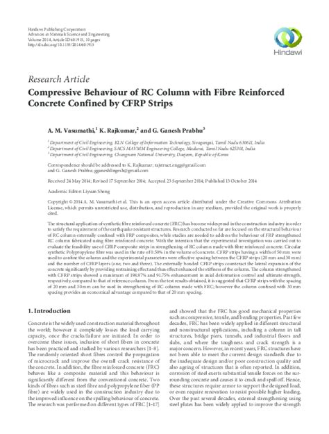 Pdf Compressive Behaviour Of Rc Column With Fibre Reinforced Concrete Confined By Cfrp Strips