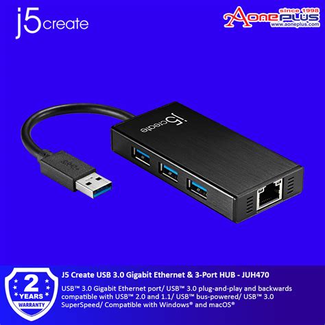 J5 Create USB 3 0 Gigabit Ethernet 3 Port HUB JUH470