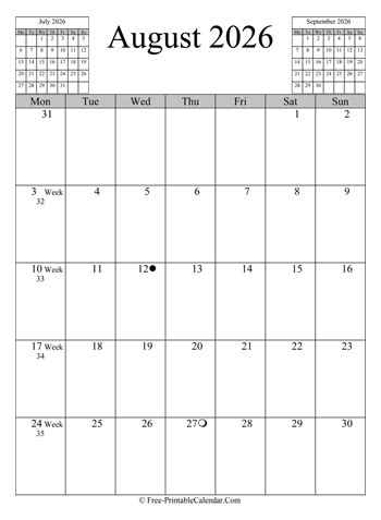 August 2026 Calendar Printable With Holidays
