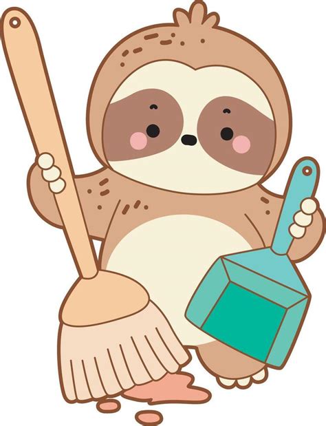 Sloth Is Cleaning The House With Broom And Duster Twitch Emote Cute