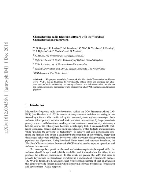 Pdf Characterising Radio Telescope Software With The Workload Characterisation Framework