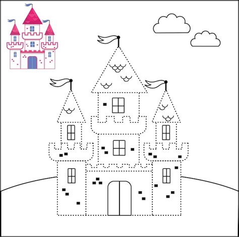 점과 색칠 페이지 성 벡터 일러스트를 연결 프리미엄 벡터