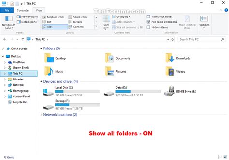 Turn On Or Off Show All Folders In Windows 10 Navigation Pane Tutorials