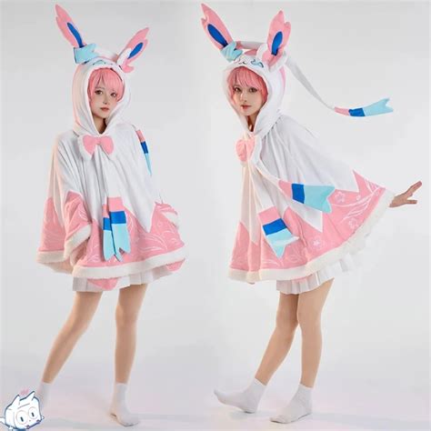Anime Sylveon Cosplay Kawaii Halloween Cloak Hooded Blanket Live