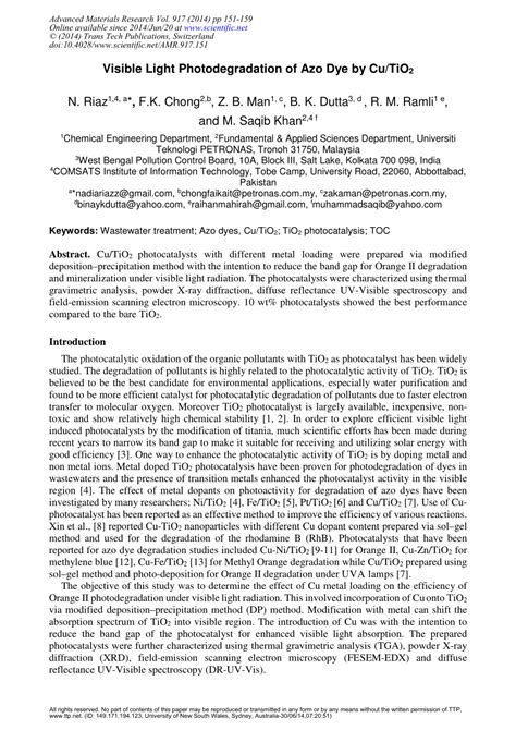 pdf visible light photodegradation of azo dye by cu tio2