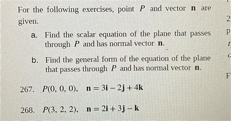 Solved For The Following Exercises Point P And Vector N Chegg