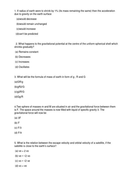 Mcq Type Question Pdf Earth Mass