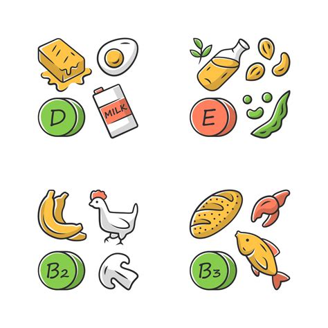 Conjunto De Iconos De Colores De Vitaminas Fuente De Alimento Natural