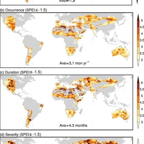 spatial patterns of the climatological metrics of severe drought across