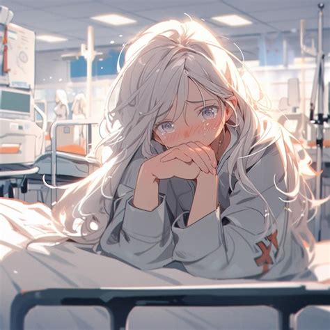 Premium Photo Anime Girl Laying On A Hospital Bed With Her Hand On