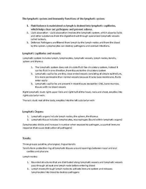 Functions Of The Lymphatic System Assignment The Lymphatic System And Immunity Functions Of