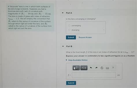 Solved Part A A Biconvex Lens Is One In Which Both Chegg Com