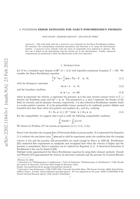 Pdf A Posteriori Error Estimates For Darcy Forchheimers Problem