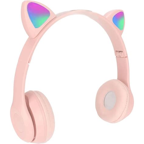 Безжични слушалки с микрофон котешки уши розови слушалки с цветни Led светлини Emag Bg